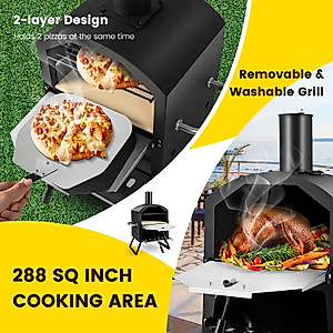 Giantex Outdoor Pizza Oven Wood Fired, 2-Layer Pizza Maker with Pizza Stone, Pizza Peel, Removable Cooking Rack, Waterproof Cover, Folding Legs, Outside Pizza Ovens for Camping Backyard BBQ (28 Inch)