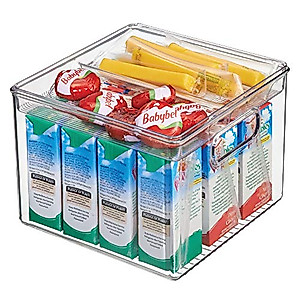 iDesign InterDesign Kitchen Bin with Removable Divided Tray for Food Storage-Clear Fridge Binz 2 Piece, 8 x 8 x 6, Small