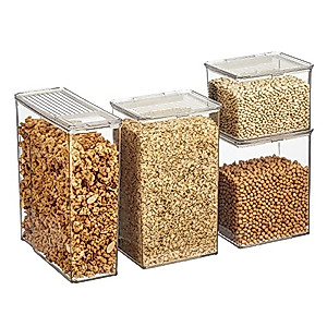 Nate Home by Nate Berkus Airtight Food Canister Containers | with Locking Lids for Storing Dry Goods on Any Kitchen Counter, Cabinet, or Pantry Storage from mDesign - Set of 4, Clear