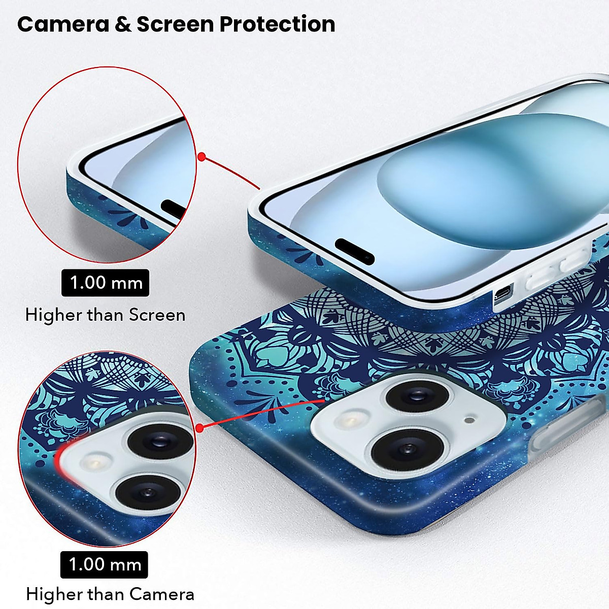 Hi Space Case Compatible with iPhone 15 Plus 2023 6.7 Inch, Slim Shockproof Full Body Rugged Hard Protective Cover, Datura Mandala
