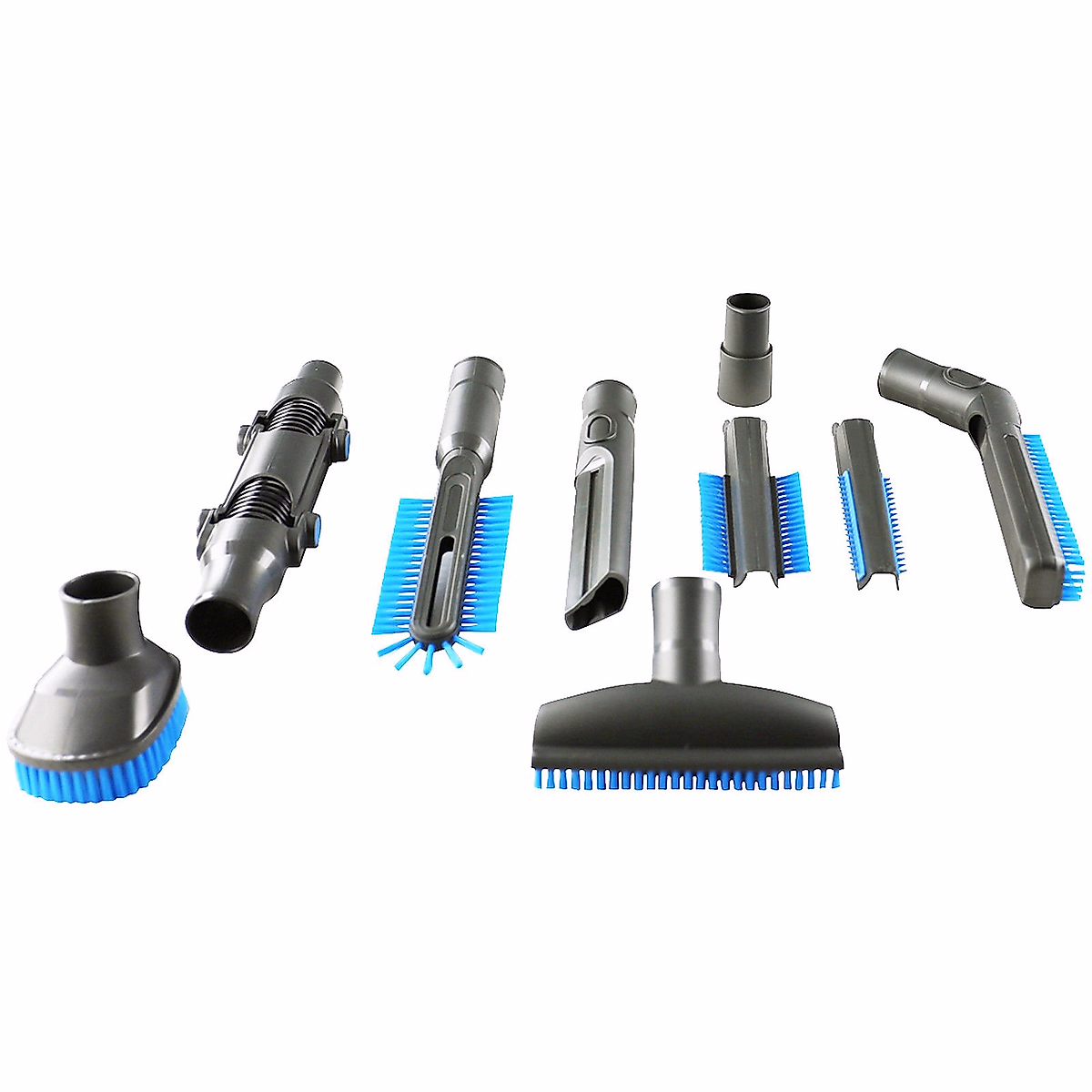 4YourHome Brush Attachment Tool Kit with Storage Bag for Vax, Shark Electrolux, Miele, Sebo, Tesco, VonHaus and Many Other Makes, Includes 8 Grey Tools with Blue bristles - Fits 32mm - 35mm Pipes