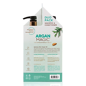 Argan Magic Ultra Shampoo and Conditioner Combo Pack for Dry and Damaged Hair - Revives & Dehydrated Brittle Hair | Detangles, Smooths & Softens | Made in USA, Paraben Free, Cruelty Free (32 oz)