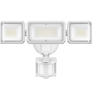 LEPOWER 45W Flood Lights Motion Sensor Outdoor Lights, 4800LM LED Security Light, Dusk to Dawn Motion Sensor Light, 3 Modes, 5000K, IP65 Waterproof, 3 Head Outdoor Flood Light for Garage Yard Porch
