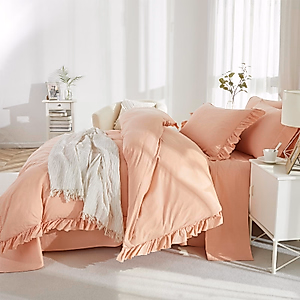 Brandream Full Size 4 Piece Bedding Sheet Set - Breathable & Cooling Bed Sheets - Luxury Bed Sheets for Kids, Teens, Women & Men - Deep Pockets 100% Cotton Linen Like Textured Durable Soft (Blush)