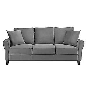 Homtique 3 Seater Couch for Living Room,78 Inches Width Modern Velvet Sofa Comfy Upholstered Couches with 2 Pillows for Office Apartment Bedroom Small Space (Grey)