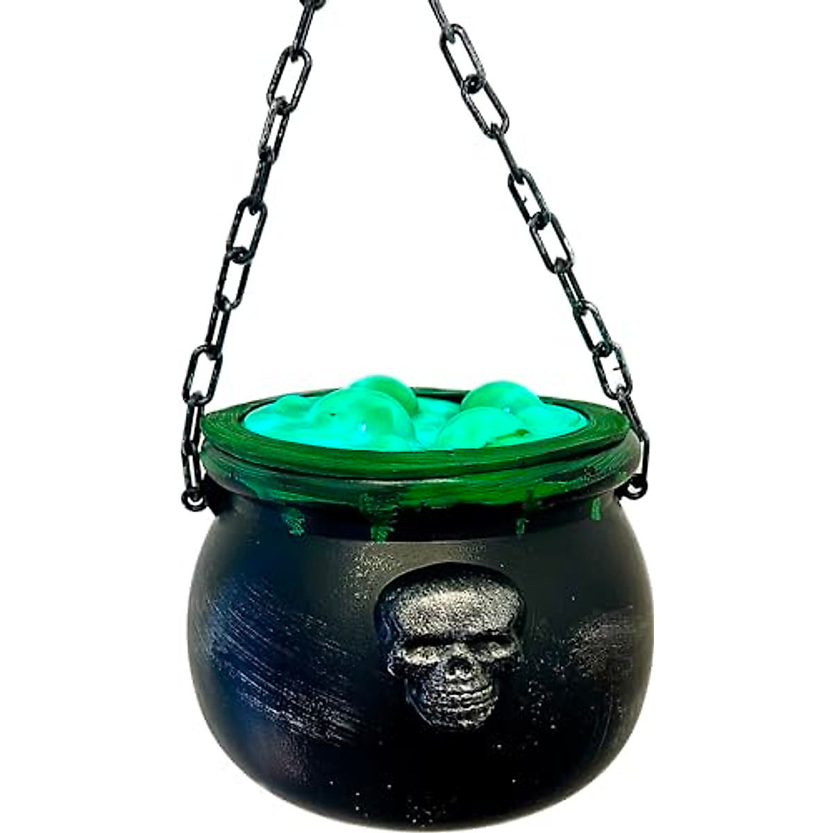 GIFTEXPRESS 8 Inches Special Effect Halloween Black Cauldron with Light-up Green Potion, Witch Cauldron with Brew Sound Effects for Halloween Decoration, Horror Scene Witch Holiday Décor Theme Party