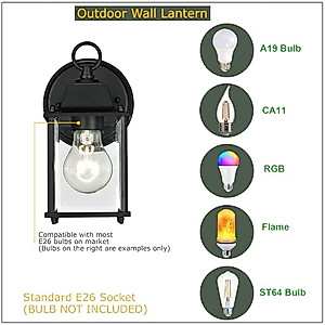 WISBEAM Outdoor Wall Lantern, Wall Sconce as Porch Lighting Fixture, Aluminum Housing Plus Glass, Wet Location Rated, ETL Qualified, 2-Pack