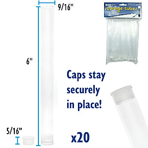 The Beadsmith Clear Plastic Tubes - 6-Inch-Long Round Tubes, 9/16 Inches in diameter - Flat Caps - Use for Beads, Bath Salts, Wedding & Party Favors, Home or Office Storage - Bag of 20