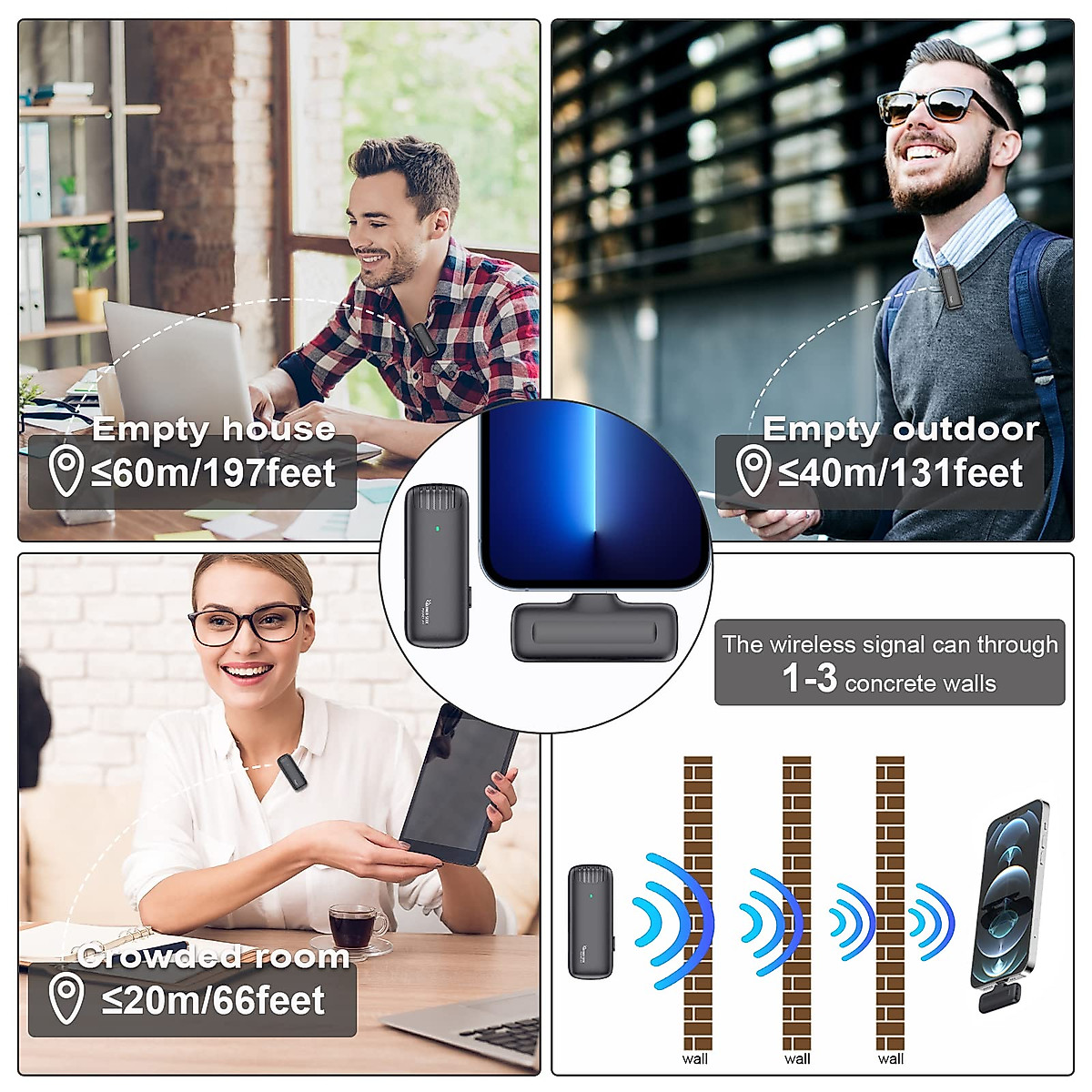 Hayner-Seek Pocket J11 Wireless Lavalier Microphone, Plug & Play, Noise Reduction, ECHO, MUTE, 60m Transmission, 2.4GHz Auto-Sync Mic for iPhone, YouTube Live Stream, Video Recording, Vloggers