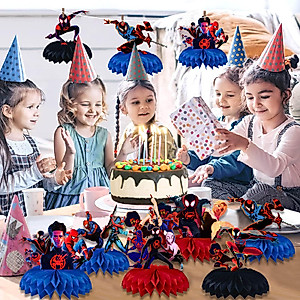 Spider Miles Party Decorations,Miles Morales Honeycomb Centerpieces for tables,Miles Morales Birthday Table Centerpieces Party Supplies, Miles Birthday Table Topper Sign Decor.