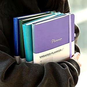 CAGIE Undated Planner Weekly and Monthly Planner with Inner Pocket Leather Organization To Do Notebook for Time Management Schedule 12 Months 54 Weeks, 5.7" x 8.3", Royal Blue