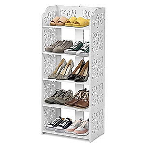 Greensen White Vertical Shoe Rack, Small Stackable Tiered Shoe Rack Closet Wood Shoe Storage Organizer Stackable Space Saver Shelf Unit Bookshelf Cabinet for Hallway Bathroom Entryway Living Room