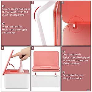 Whiidoom Diaper Wipes Dispenser Wipes Holder, Wipes Tissue Case Keeps Wipes Fresh Tissue Wipes Container with Lid (Pink)