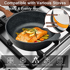 WACETOG Frying Pan with Lid Nonstick Skillet 11 Inch Wok Pan with Flat Bottom Woks & Stir-fry Pans for Electric, Induction and Gas Stoves