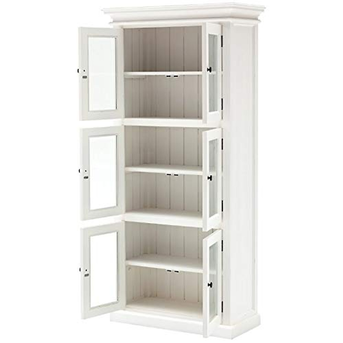 NovaSolo Halifax Pure White Mahogany Wood Storage Cabinet/Pantry Unit With Glass Doors And 6 Shelves