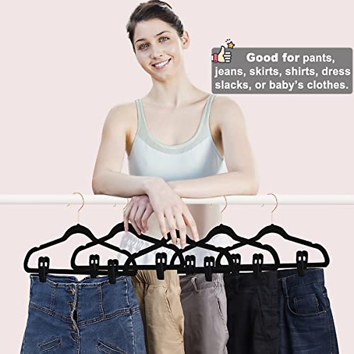 TOFIIGREM Black Velvet Hangers Clips 40 PCS, Pants Hangers Velvet Clips Easily Add to Velvet Hanger, Skirt Suit Pants Clothes Velvet Hangers, Baby Kids Hangers Clips