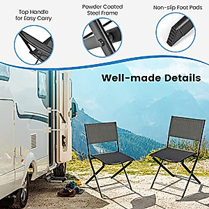 Tangkula Patio Folding Chairs Set of 4, Outdoor Portable Camping Chairs with Breathable Fabric Backrest & Seat, Heavy Duty Steel Dining Chairs Sling Chairs for Poolside, Yard, Garden, Deck, Lawn