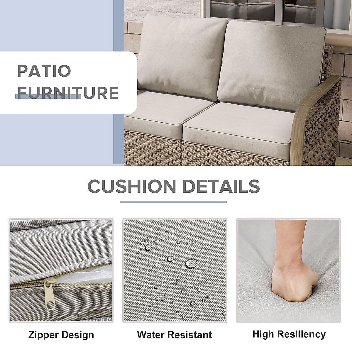 COOS BAY Wicker Outdoor Furniture Loveseat Sofa, Small Balcony Furniture Outdoor Loveseat 2 Seat Couch w/Cushions for Patio Backyard Deck Porch, Brown/Gray