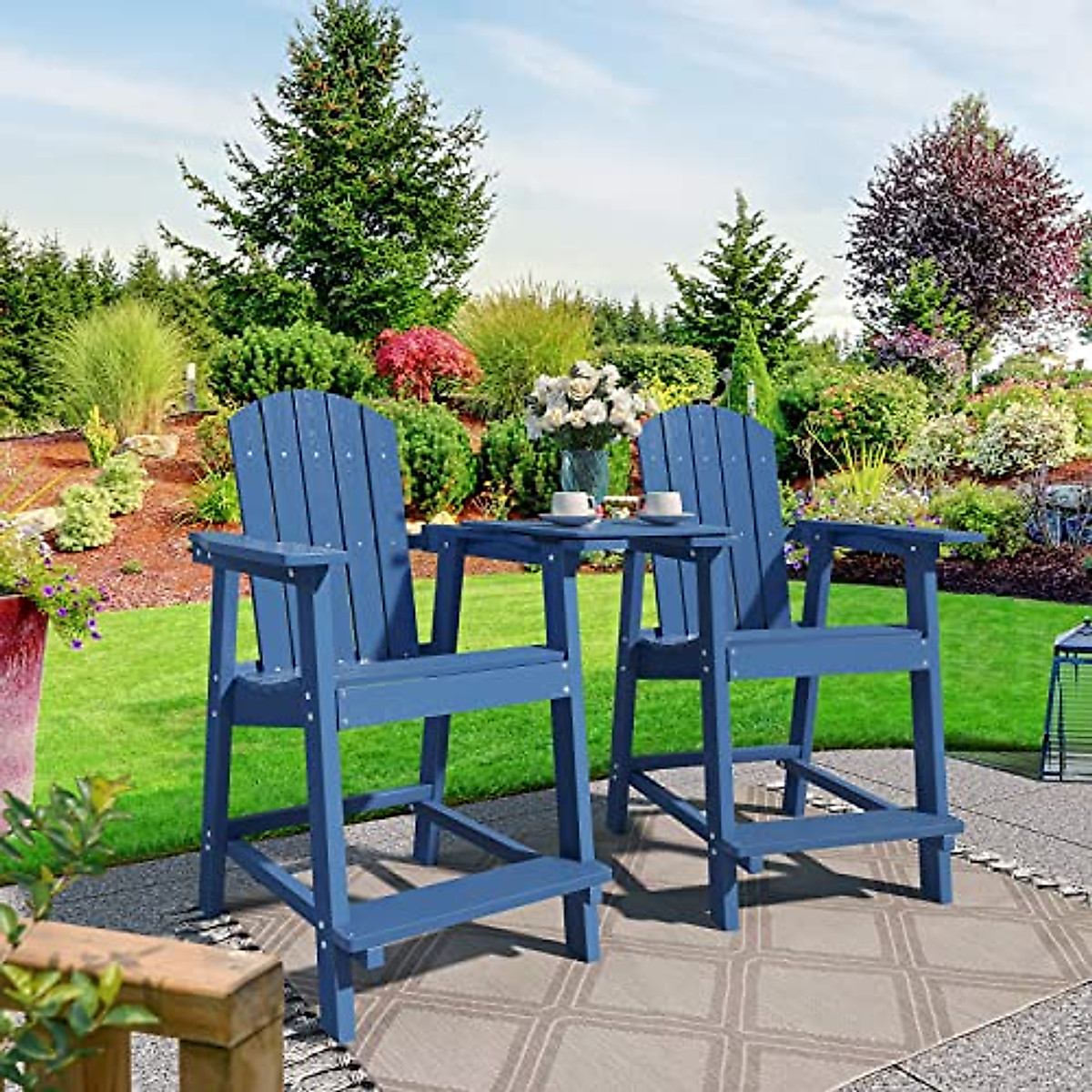 DWVO 25" Tall Adirondack Chair, Poly Bar Height Balcony Chairs, Weather Resistant Outdoor Barstool Lifeguard Chair for Deck Pool Patio and Porch, Navy Blue