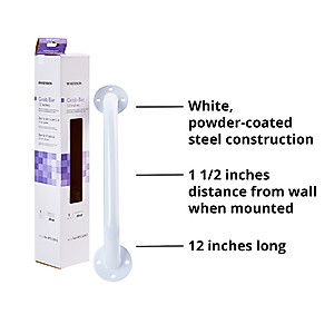 McKesson Grab Bar for Bathtub and Showers, Streel, White, 12 in L, 1 Count