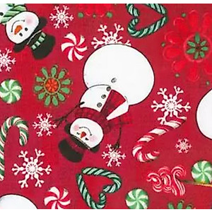 Red Sweet Christmas Snowmen Precut Durable Soft Hand Cotton Fabric by The Yard - One Yard
