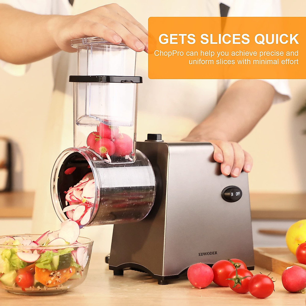 Electric Cheese Grater,250W Automatic Vegetable Chopper with 5 Attachments,Veggie Cutter Julienne Slicer Shredder for Carrot,Potato,Fruit,Block Cheese