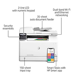 HP Laserjet Pro MFP M183FW All-in-One Wireless Color Laser Printer, Print&Copy&Scan&Fax, 16ppm, 600x600 dpi, Mobile Printing, 2-line Display, 35-Page ADF, Lanbertent Printer Cable