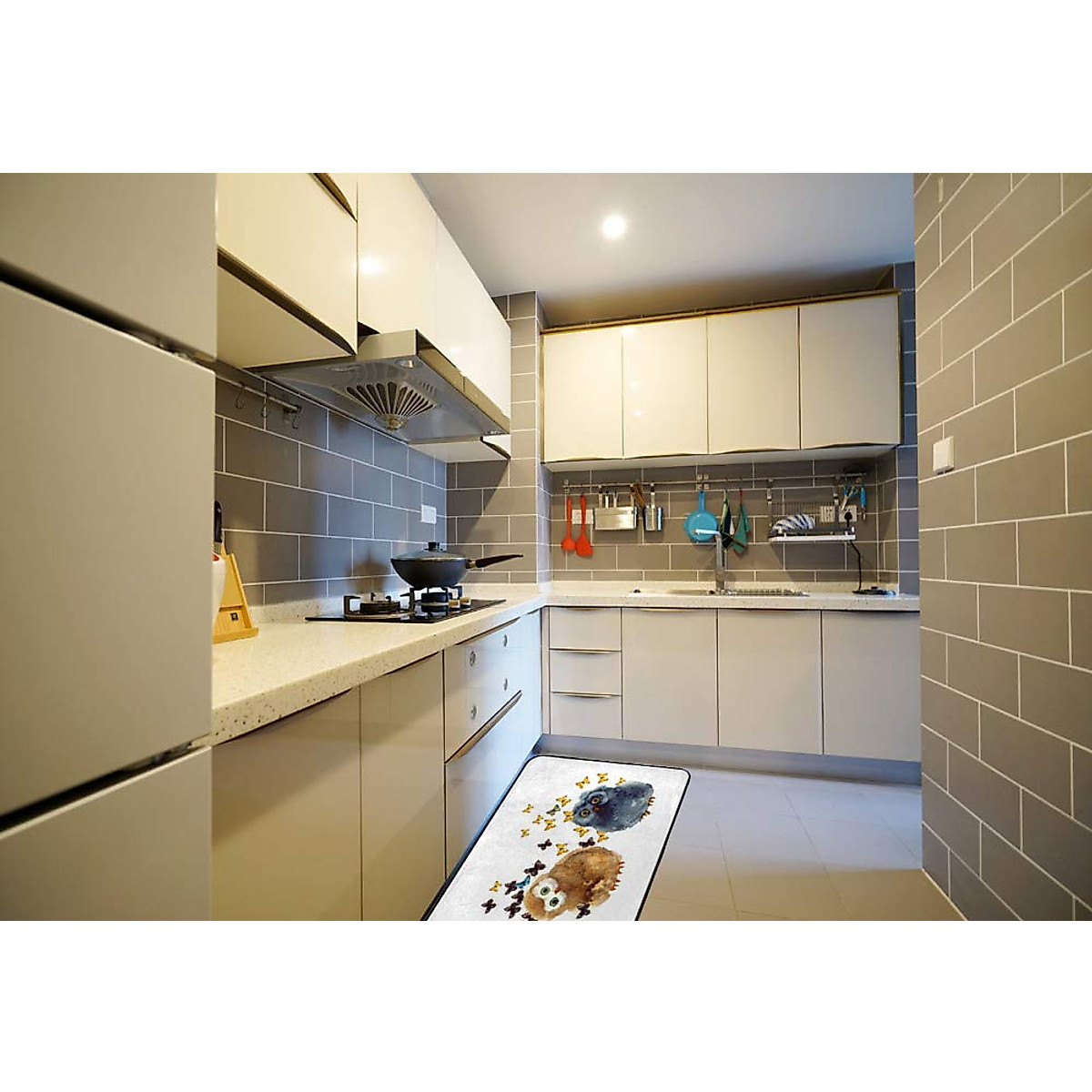 ZHIMI Kitchen Rug Anti Fatigue Kitchen Floor Mat ﻿Watercolor Owls with Butterfly Standing Runner Long Carpet Non-Slip Laundry Rug Rectangle Entryway Mat 39 x 20 Inch