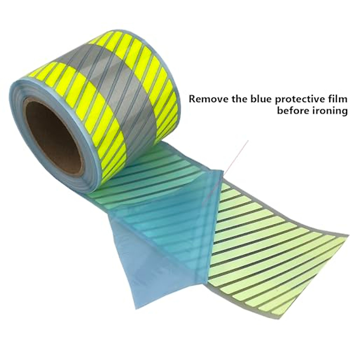 NOZUONO High Visibility Reflective Heat Transfer Vinyl Iron On Tape for Clothing 2in x 5yd (Fluorescent Yellow Striped)