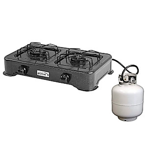 ABBA Double Burner Portable Propane StoveTop - Lightweight Alloy Steel Portable Stove - Stove for Camping, Patio & Outdoor Activities, 13.19" x 21.85" x 4.33" (Green or Black) (Black)