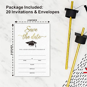 Save The Date Graduation Party Invitations With Envelopes(20 Pack), grad cap 2023 Grad Party Announcement Invite Cards For Him or Her, University Grad Celebration,Party Favors & Supplies-BYYQK-A04