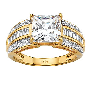 PalmBeach 10K Yellow or White Gold Princess Cut Cubic Zirconia Multi Row Engagement Ring Size 10