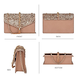 GM LIKKIE Crossbody Clutch Purse for Women, Glitter Evening Bag, Sequin Tassel Wedding Handbag for Party (Khaki)