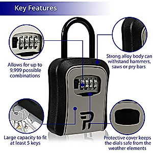 Key Lock Box for Outside - Rudy Run Portable Combination Lockbox for House Keys - Key Hiders to Hide a Key Outside - Waterproof Key Safe Storage Lock Box (With Shackle)