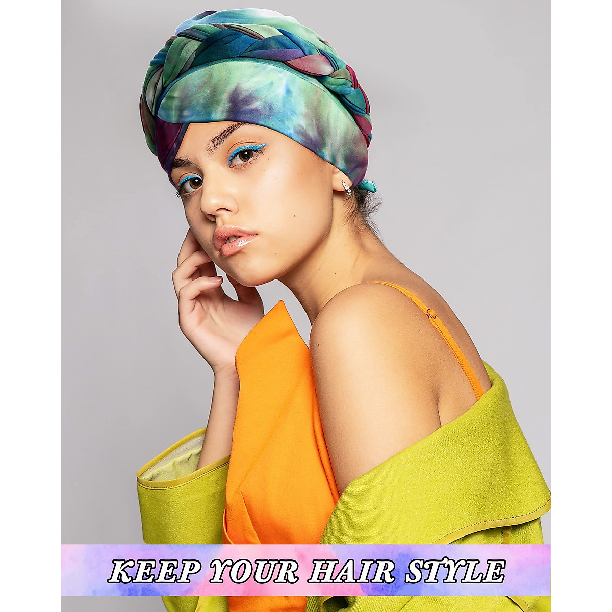 4 Pieces African Women Turban Cap Head Wraps Beaded Headscarf Beanie Wrap