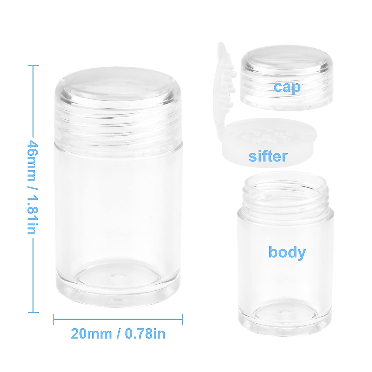 6 Packs Clear Plastic Loose Powder Jar 10 ml Empty Face Powder Case Eyeshow Powder Box Makeup Concealer Powder Sifter Container Cosmetic Powder Sample Pots Bottles
