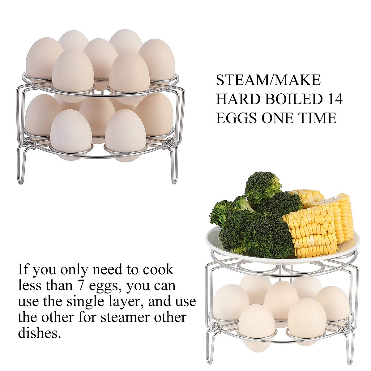 Aozita Stackable Egg Steamer Rack Trivet for Instant Pot Accessories - Fits 5,6,8 qt Pressure Cooker - 2 Pack Stainless Steel Multipurpose Rack
