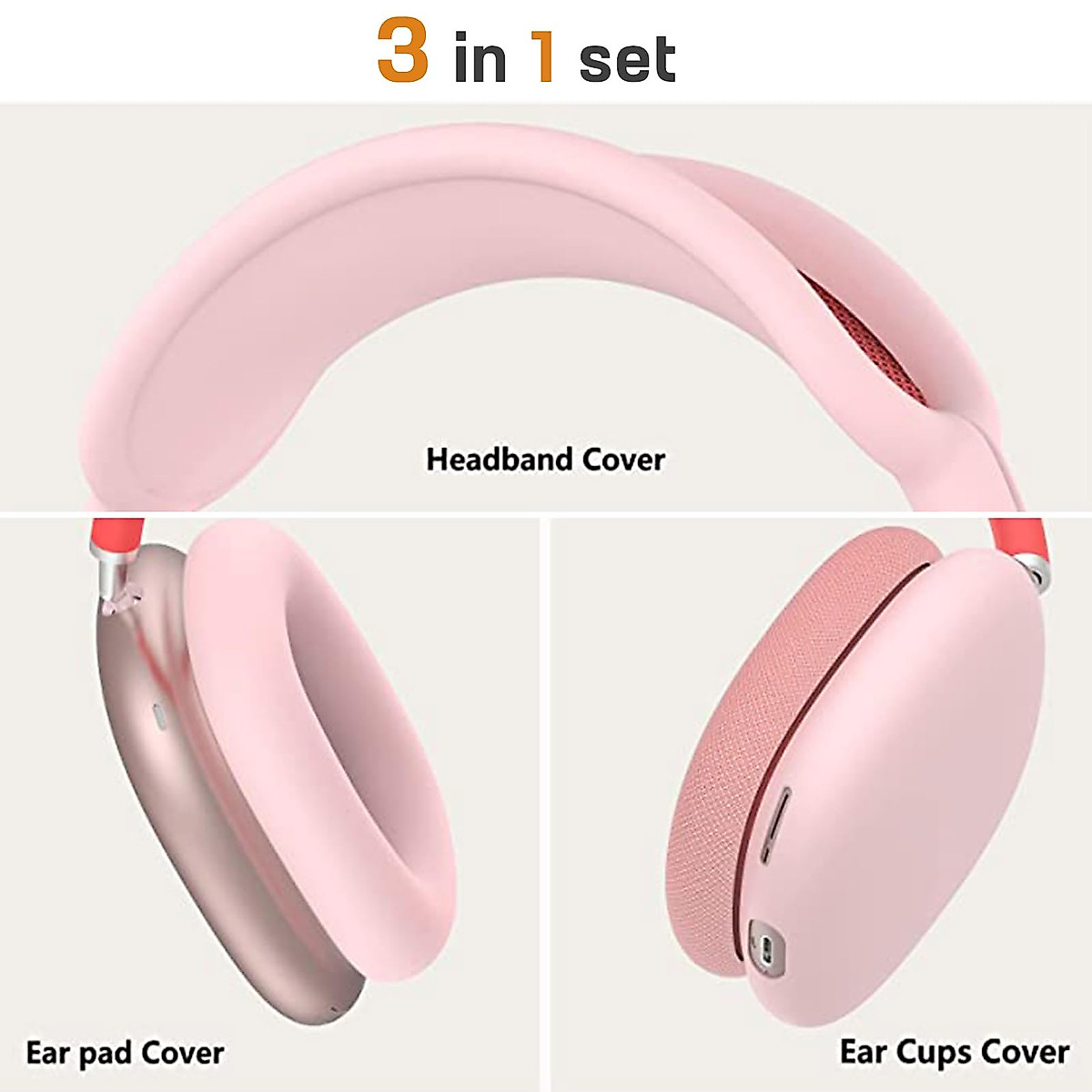 LOHASIC for AirPods Max 3 in 1 Case Suitcase,Soft Slim Silicone Earpads Cover/Headband Cushions,for AirPods Max Protective Case - Pink