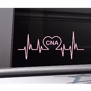 CNA Certified Nursing Assistant Heartbeat Vinyl Decal Laptop Car Truck Bumper Window Sticker, 8" x 3.25", Pink