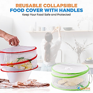 XQUZITE Pop Up Mesh Food Covers - Collapsible Pop Up Food Cover Set for Camping, Picnic and Outdoors - Complete with Plastic Food Cover Wraps
