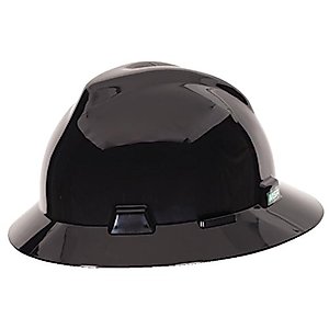 MSA C217374 V-Gard Full-Brim Hard Hat With Fas-Trac III Ratchet Suspension | Polyethylene Shell, Superior Impact Protection, Self Adjusting Crown Straps - Standard Size in Black
