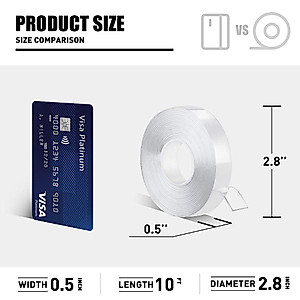 CLAVICHORD Double Sided Tape Heavy Duty, 1/2inch 10ft Clear Mounting Tape Sticky,Removable Two Sided Tape No Residue,Strong Adhesive Acrylic Tape for Carpets/Poster/Craft/Wall/Picture