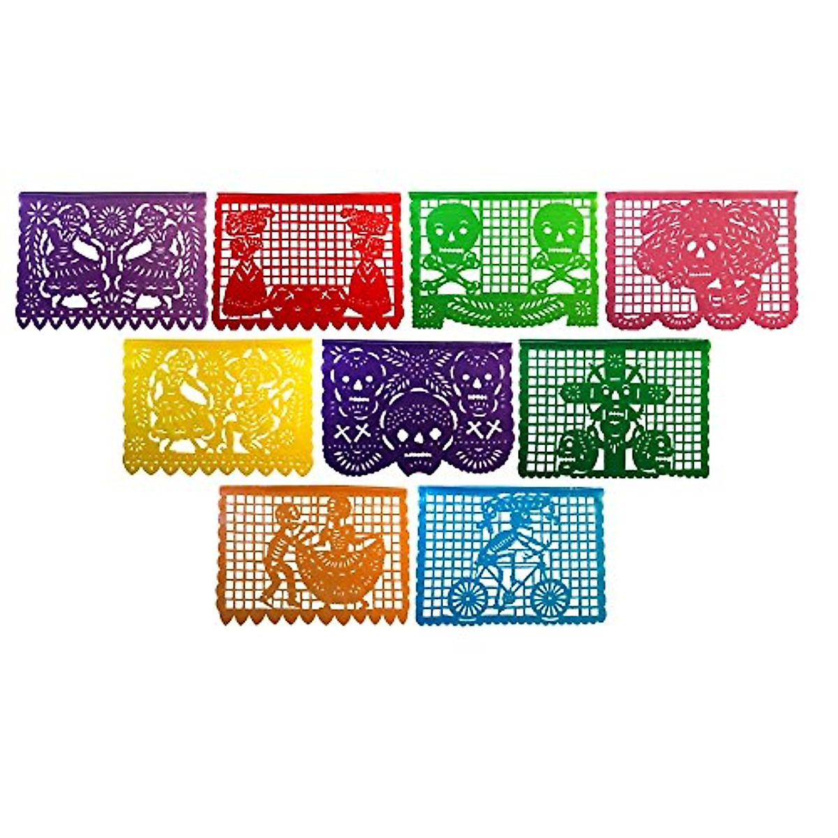 Paper Full of Wishes Regular Size Plastic Day of The Dead Papel Picado Banner I Un Dia de Memoria I Decorations for Dia De Los Muertos I Banner has 9 Regular Panels and is Over 14ft Hanging