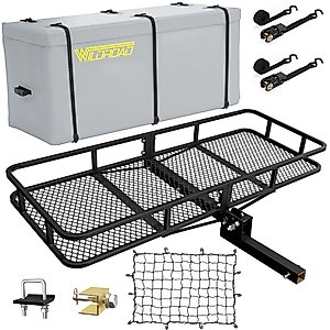 Wildroad Hitch Cargo Carrier Basket Combo 60" x 24" x 6" 500 LBS Folding Trailer Hitch Cargo Carrier Fits 2" Receiver with 18.2 Cubic feet Cargo Bag, Hitch Stabilizer, Cargo Net and Ratchet Straps