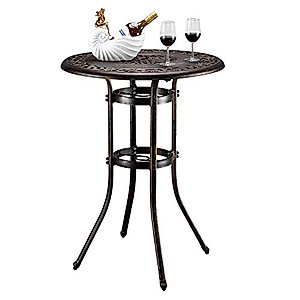 VINGLI Outdoor Bar Table, Bar Height Patio Table with Umbrella Hole Patio Dining Table, Cast Aluminum Tall Outdoor Table Bistro Table Outdoor Furniture Garden Table (32" Diax41 H)