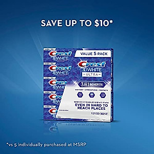 Crest 3D White Ultra Whitening Toothpaste, Vivid Mint, (5.6 Ounce, 5 Pack)