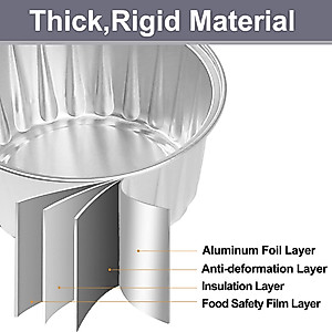 LotFancy Aluminum Foil Cupcake Baking Cups with Lids and Spoons, 5oz/125ml, 50 Pack Disposable Creme Brulee Ramekins, Oven Safe Mini Cake Tins Muffin Cups, Silver