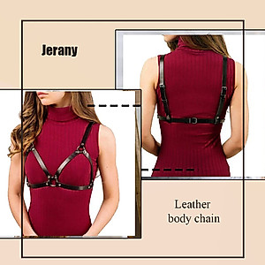 Jerany Punk Leather Chest Body Chain Belt Black Bra Chain Belt Rave Body Harness Nightclub Party Body Accessories for Women