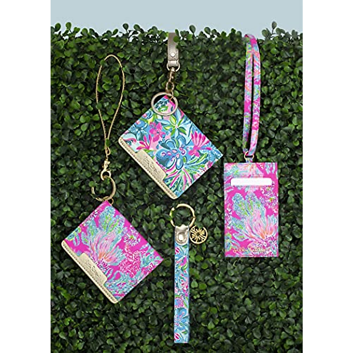 Lilly Pulitzer Durable Leatherette Strap Key Chain, Cute Wristlet Keychain Accessory with Metal Ring, Golden Hour