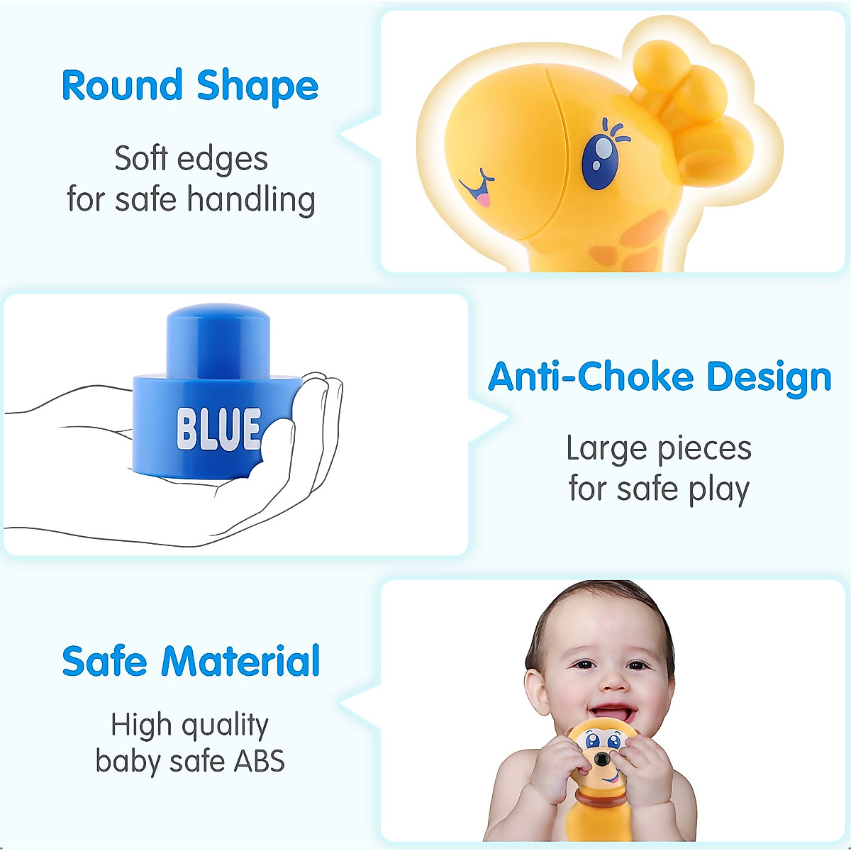 iPlay, iLearn Baby Stacking Toys, Toddler Montessori Building Blocks Set, Infant Alphabet Number Learning Block, Early Development Educational Birthday Gift for 12 18 Month 1 2 3 Year old Kid Boy Girl